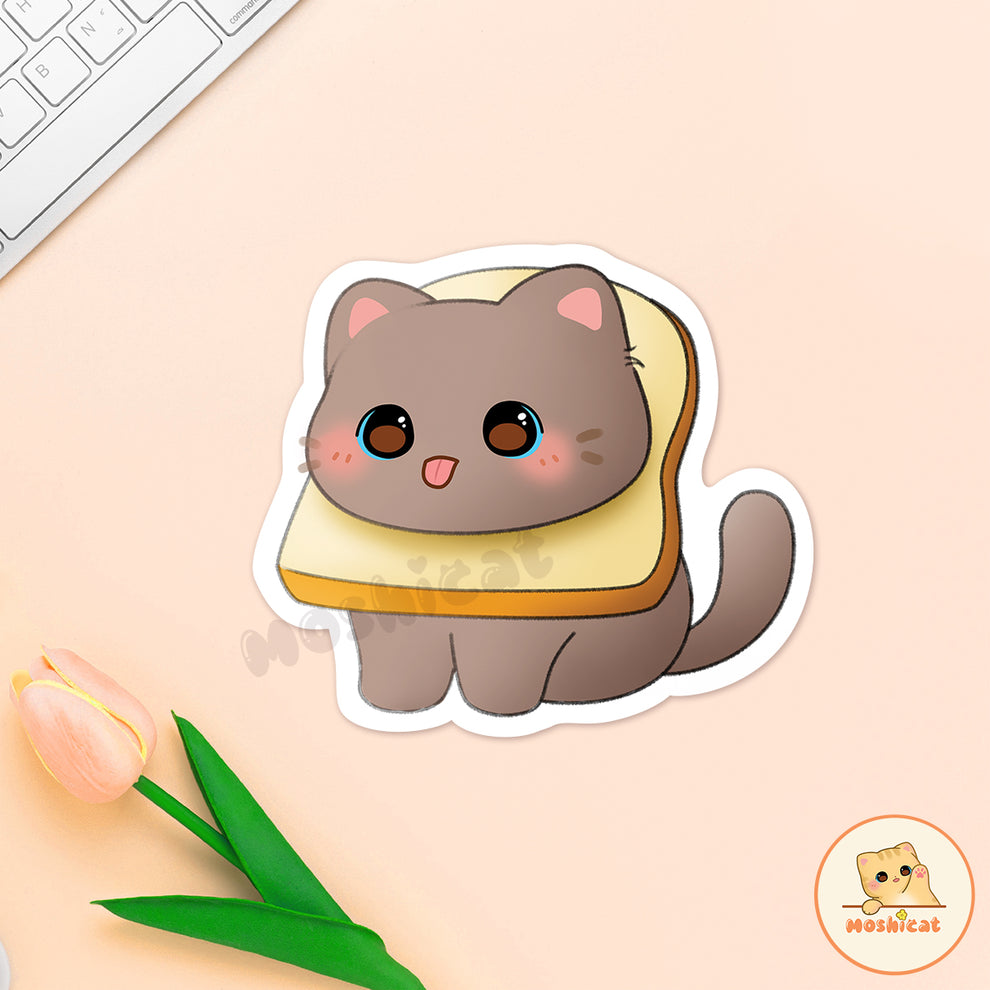 Moshicat cute kitty in bread waterproof Vinyl sticker